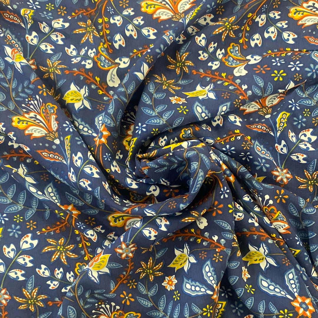 100% Viscose - Bold Floral Stem - Navy - Sold By Half Metre – Kayes ...