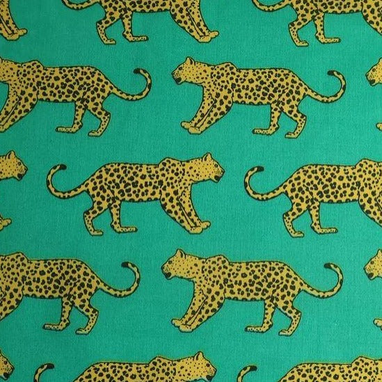 Polycotton Print - Leopard - Jade - Sold by Half Metre – Kayes Textiles